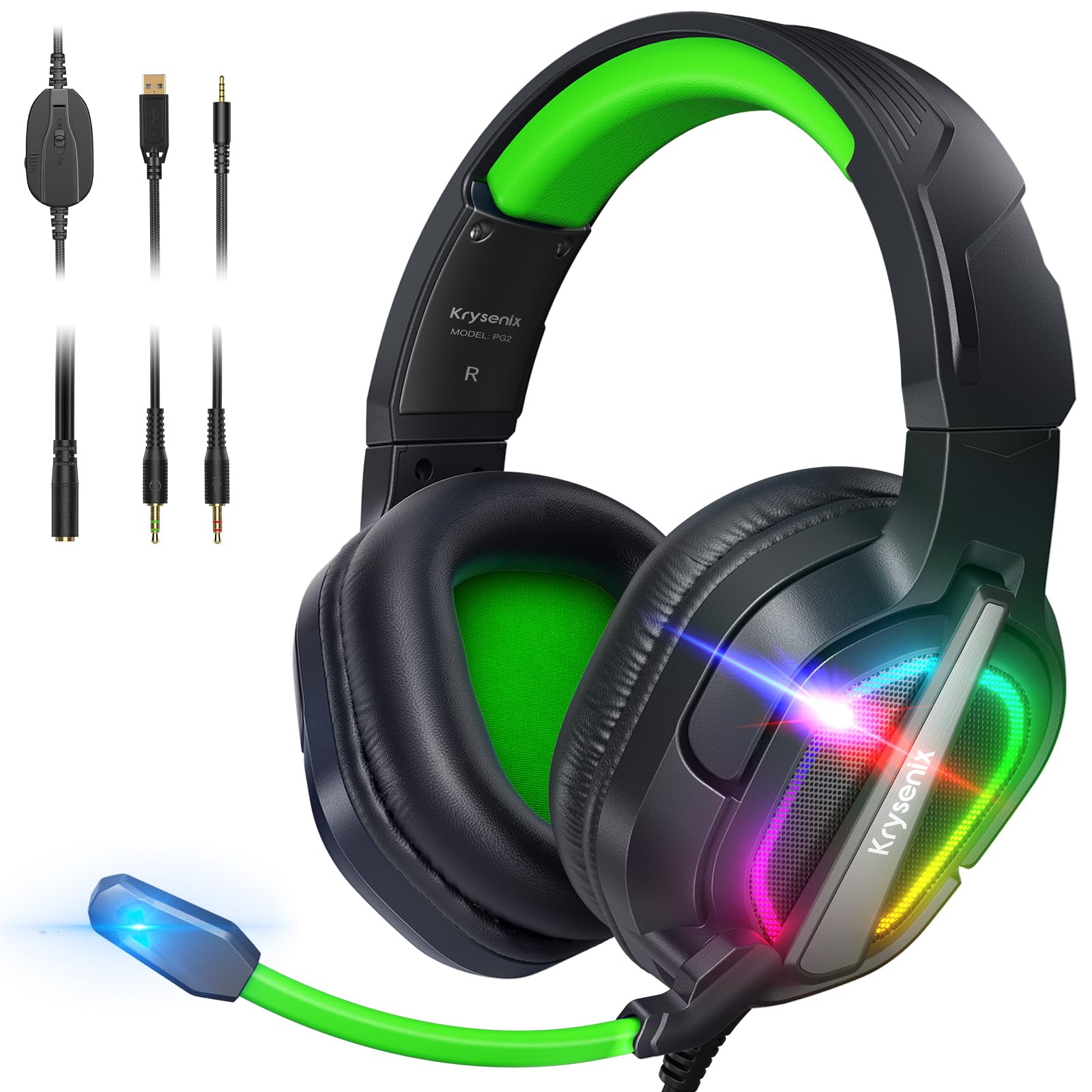 Krysenix PG2 RGB Gaming Headset für PS4/PC/Xbox, PS5 Headset mit Mikro ...